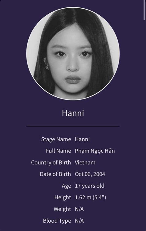 Hanni Newjeans Profile Age Birthday Height Weight Hallyu Idol