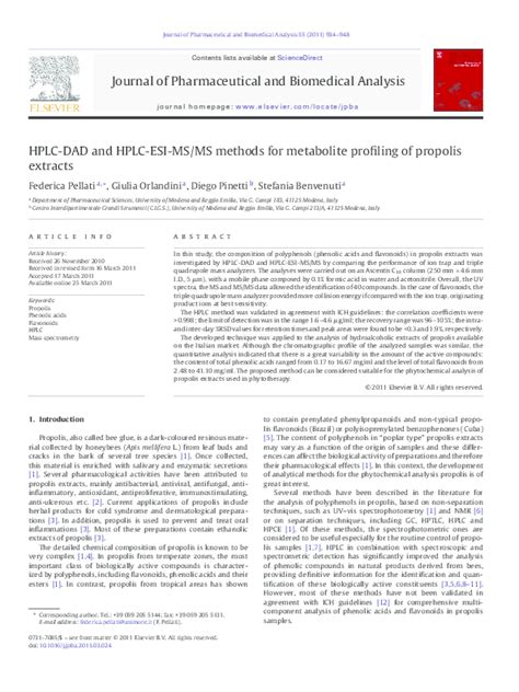 Pdf Hplc Dad And Hplc Esi Ms Ms Methods For Metabolite Profiling Of Propolis Extracts