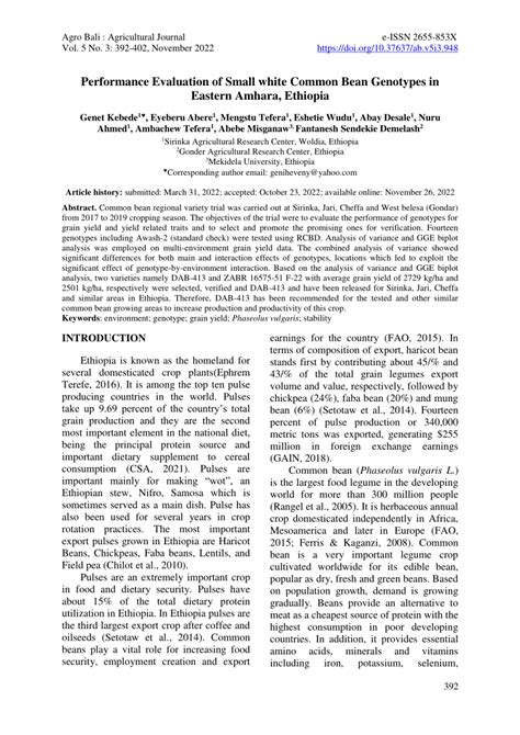 Pdf Performance Evaluation Of Small White Common Bean Genotypes In Eastern Amhara Ethiopia