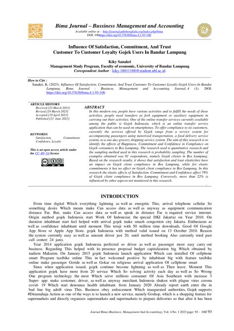 Pdf Influence Of Satisfaction Commitment And Trust Customer To Customer Loyalty Gojek Users