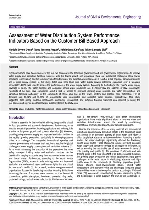 Pdf Assessment Of Water Distribution System Performance Indicators