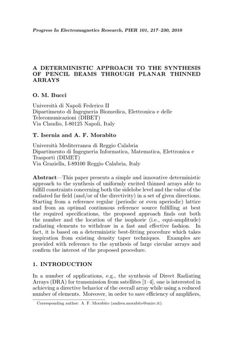 pdf a deterministic approach to the synthesis of pencil beams through