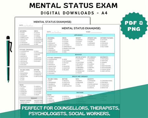 Mental Status Exam Mse Reports Worksheet Mse Observations For Patient Mental Health Reference