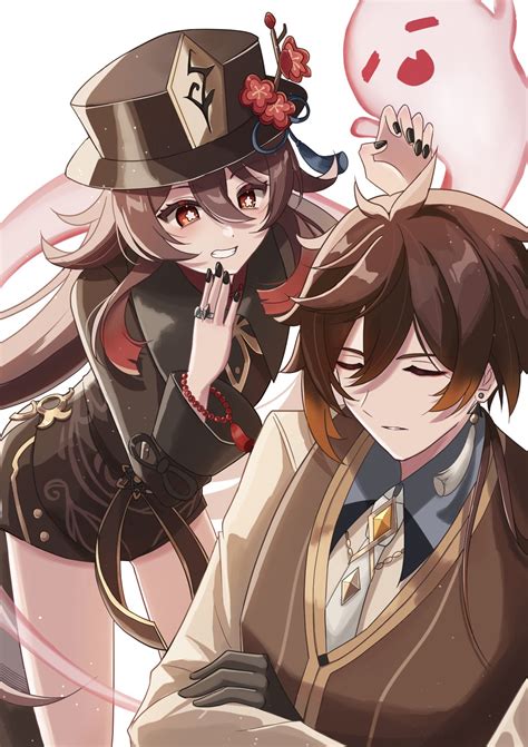 Hu Tao Zhongli And Boo Tao Genshin Impact Drawn By Biska Danbooru