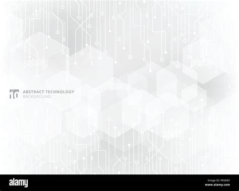 Abstract Technology Circuit Board On Gray Geometric Hexagon Overlay
