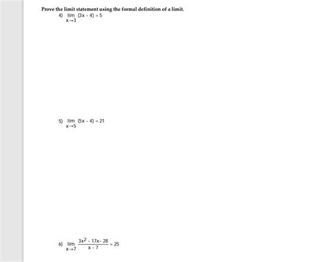solved prove the limit statement using the formal definition