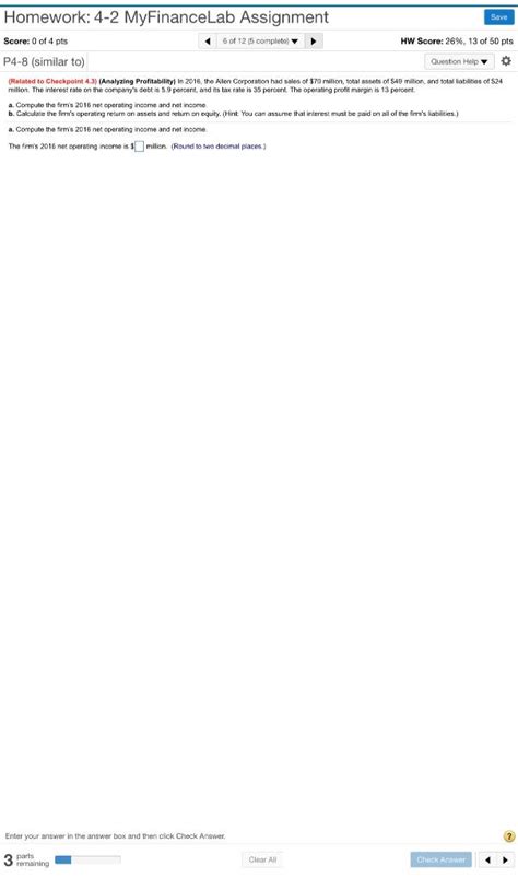 Solved Homework 4 2 Myfinancelab Assignment Save Score 0