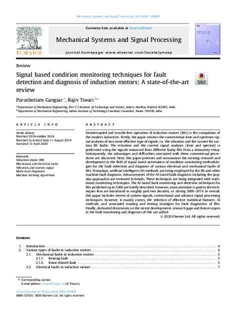 Pdf Signal Based Condition Monitoring Techniques For Fault Detection