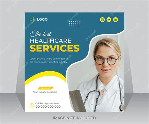 의료 서비스 소셜 미디어 게시물 전단지 디자인 템플릿 프리미엄 벡터