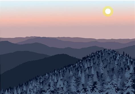 연기가 자욱한 산 일몰 벡터 Ai Eps Uidownload