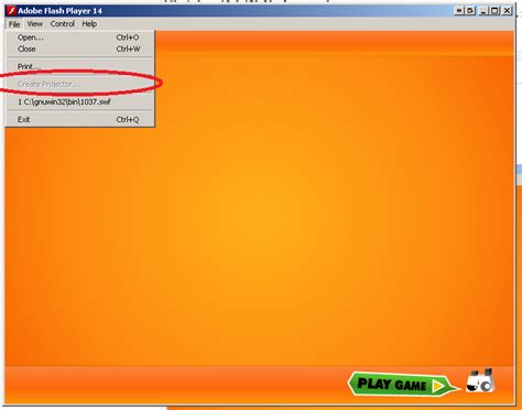 file create projector is greyed out in adobe windows flash player