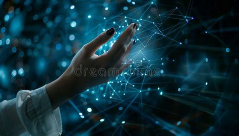 digital neural network business woman hand touching introduction of