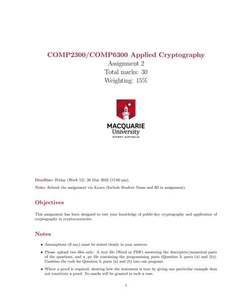Assignment 2 Assignment Comp2300comp6300 Applied Cryptography