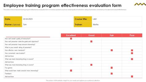 Employee Training Program Effectiveness Evaluation Form Elements Pdf