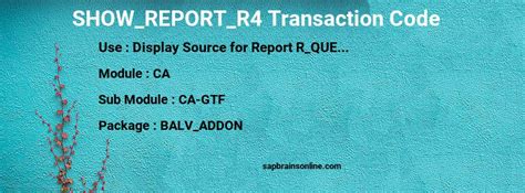SHOW REPORT R SAP Tcode For Display Source For Report R QUE