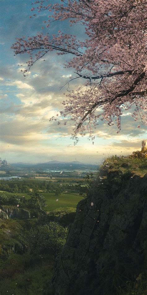 Завантажити шпалери на робочий стіл ПК Пейзаж Гора Дерево Цвітіння Фантазія безкоштовно