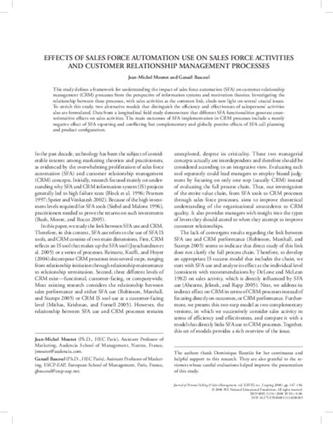 Pdf Effects Of Sales Force Automation Use On Sales Force Activities And Customer Relationship