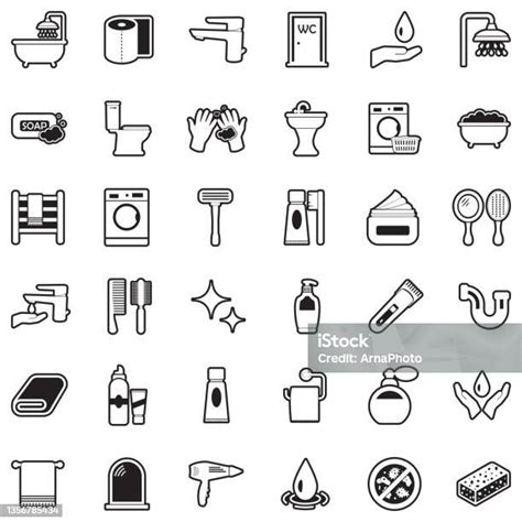 욕실 아이콘 채우기 디자인이 있는 라인 벡터 일러스트레이션 아이콘 세트에 대한 스톡 벡터 아트 및 기타 이미지 아이콘 세트 옷장 단일 객체 Istock