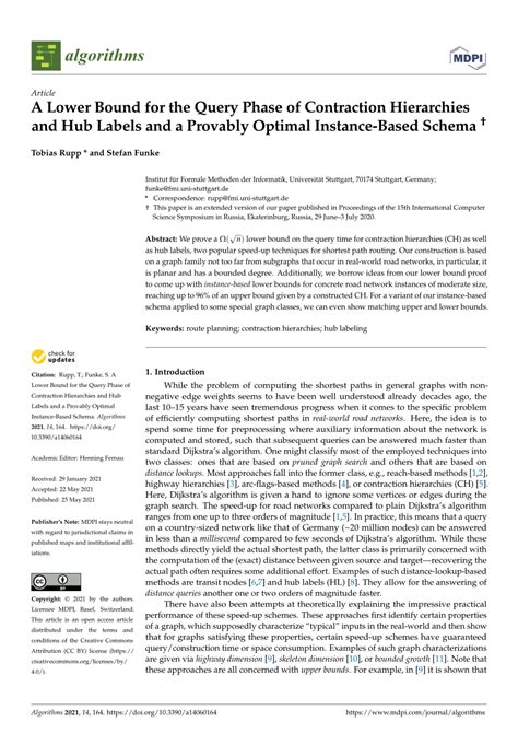 pdf a lower bound for the query phase of contraction hierarchies and hub labels and a provably