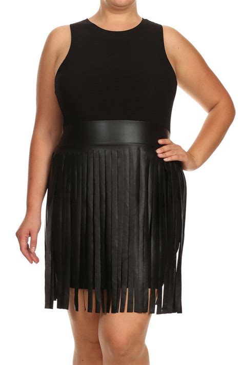 Plus Size Sway In Faux Leather Fringe Black Dress Plussizefix