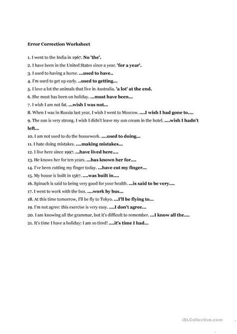 Error Correction Worksheet English Esl Worksheets For Distance Learning And Sentence