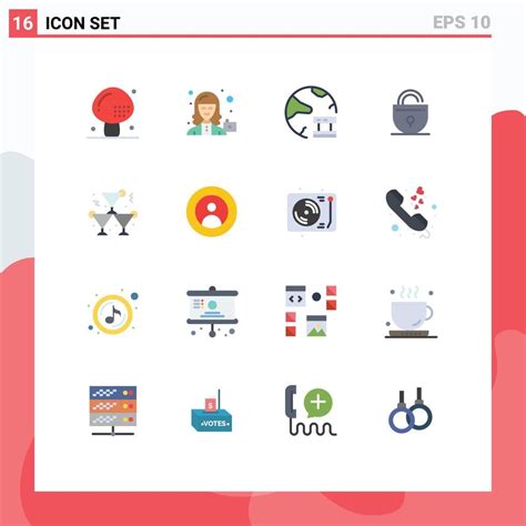 Editable Vector Line Pack Of 16 Simple Flat Colors Of Security Lock Profile Server Database