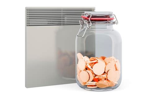 Premium Photo Convection Heater With Glass Jar Full Of Golden Coins