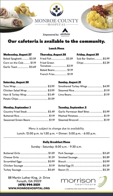 Cafeteria Menu Monroe County Hospital