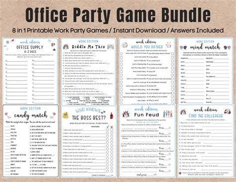 8 Office Party Printable Game Bundle Coworker Staff Games Fun Work