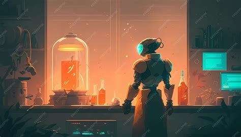 Premium Photo A Robot Scientist Conducting Experiments Digital Art Illustration