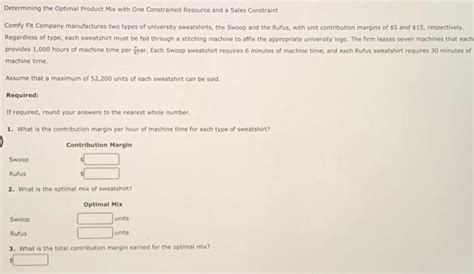 Solved Determining The Optimal Product Mix With One