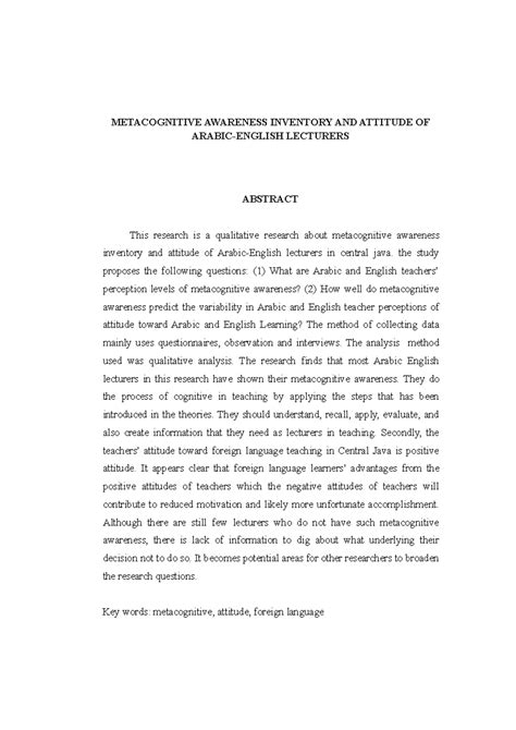 Metacognitive Awareness Inventory And Attitude Of Arabic English Lecturers Metacognitive