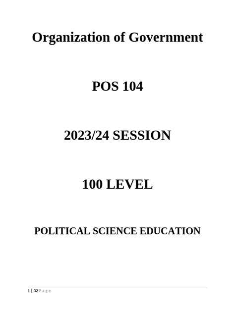 Pos 104 Organisation Of Govt Lecture Note Pdf