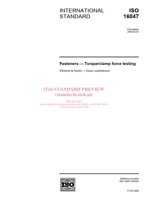 Iso 16047 2005 Fasteners Torque Clamp Force Testing Pdf Screw