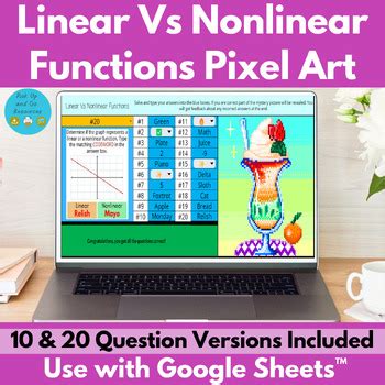 Linear Vs Nonlinear Functions Pixel Art Tables Equations And Graphs