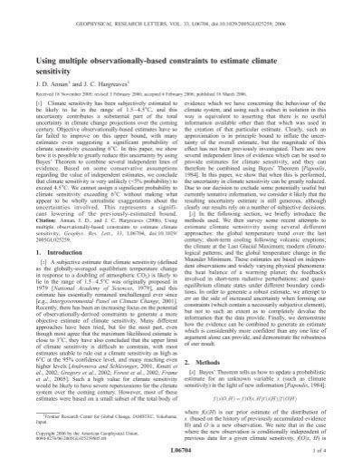 Using Multiple Observationally Based Constraints To Estimate Climate