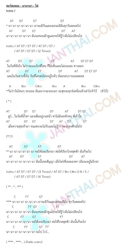 คอร์ดเพลง นานานา โต๋ Janthai Music คอร์ดกีตาร์ เนื้อเพลง คอร์ดเพลง ฟังเพลง Mv