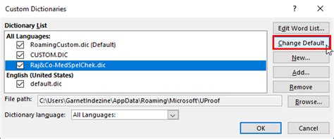 Disable Enable And Set The Default Custom Dictionary In Powerpoint