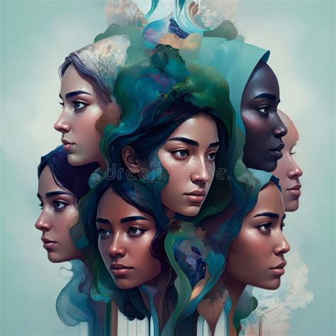 Abstract Artistic Portrait Of Diverse Women Faces Layered Surreal Concept Unity Identity