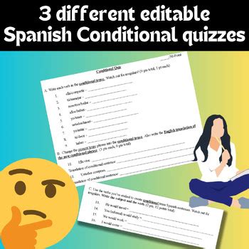 Spanish Conditional Verb Tense Quiz 3 Different Editable Quizzes