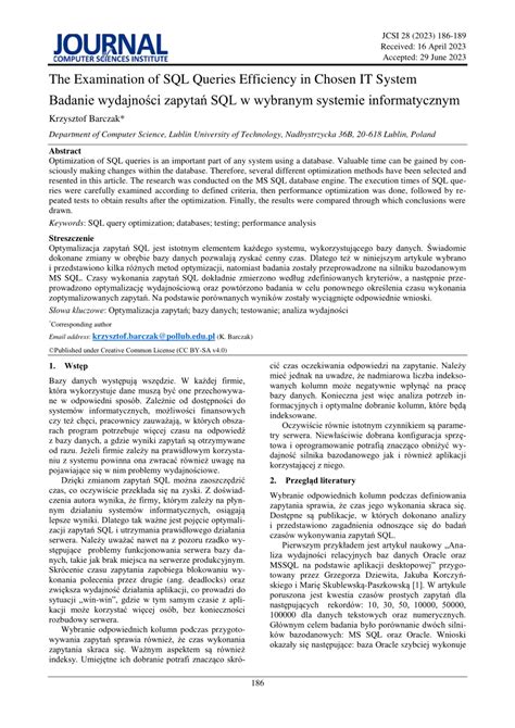 Pdf The Examination Of Sql Queries Efficiency In Chosen It System