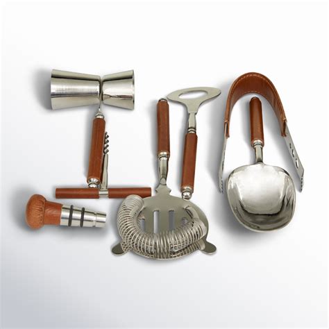 Birch Lane™ Esteban Cole And Grey Modern Leather Bar Tool Set Wayfair