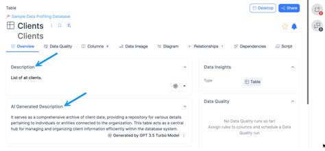 Viewing Ai Generated Descriptions Dataedo Documentation