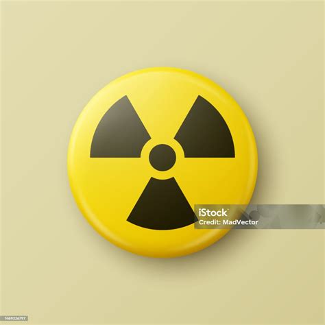벡터 3d 현실적인 라운드 노란색과 검은색 경고 위험 핵 기호 격리 방사능 경고 표시 핀 배지 버튼 디자인 템플릿 전면 상단 뷰 3차원 형태에 대한 스톡 벡터 아트 및 기타