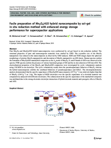 Pdf Facile Preparation Of Mn3o4 Rgo Hybrid Nanocomposite By Sol Gel In Situ Reduction Method
