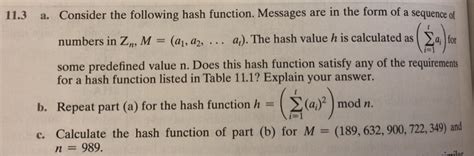 Solved Consider The Following Hash Function Messages Are In