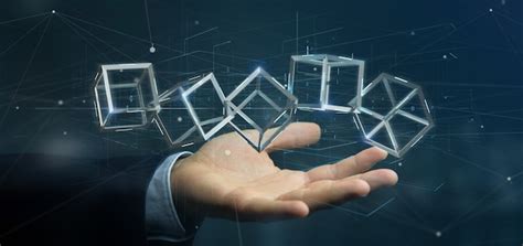 Premium Photo Businessman Holding A Cloud Of Blockchain Cube And Binary Data 3d Rendering
