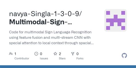 Github Navya Singla 1 3 0 9multimodal Sign Language Recognition Code For Multimodal Sign