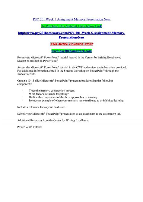 Psy 201 Week 5 Assignment Memory Presentation Newpsy201homeworkdotcom