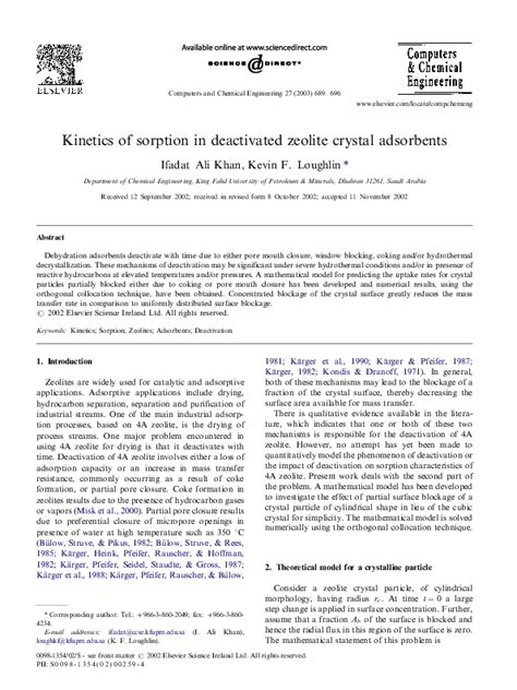 Pdf Kinetics Of Sorption In Deactivated Zeolite Crystal Adsorbents